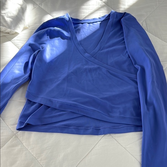Athleta | Tops | Athleta Blue Long Sleeve Wrap Blouse | Poshmark